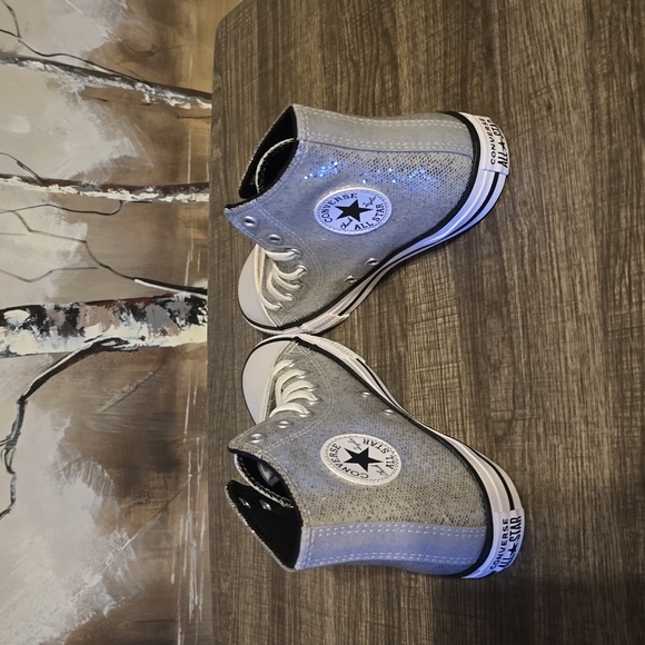 Converse | Shoes | Girl Converse Silver White Hightop Sneakers | Poshmark